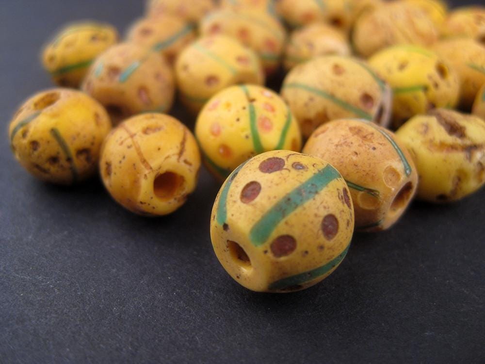 Antique Ethiopian Yellow African Trade Bead: Unique 11mm Round Glass ...