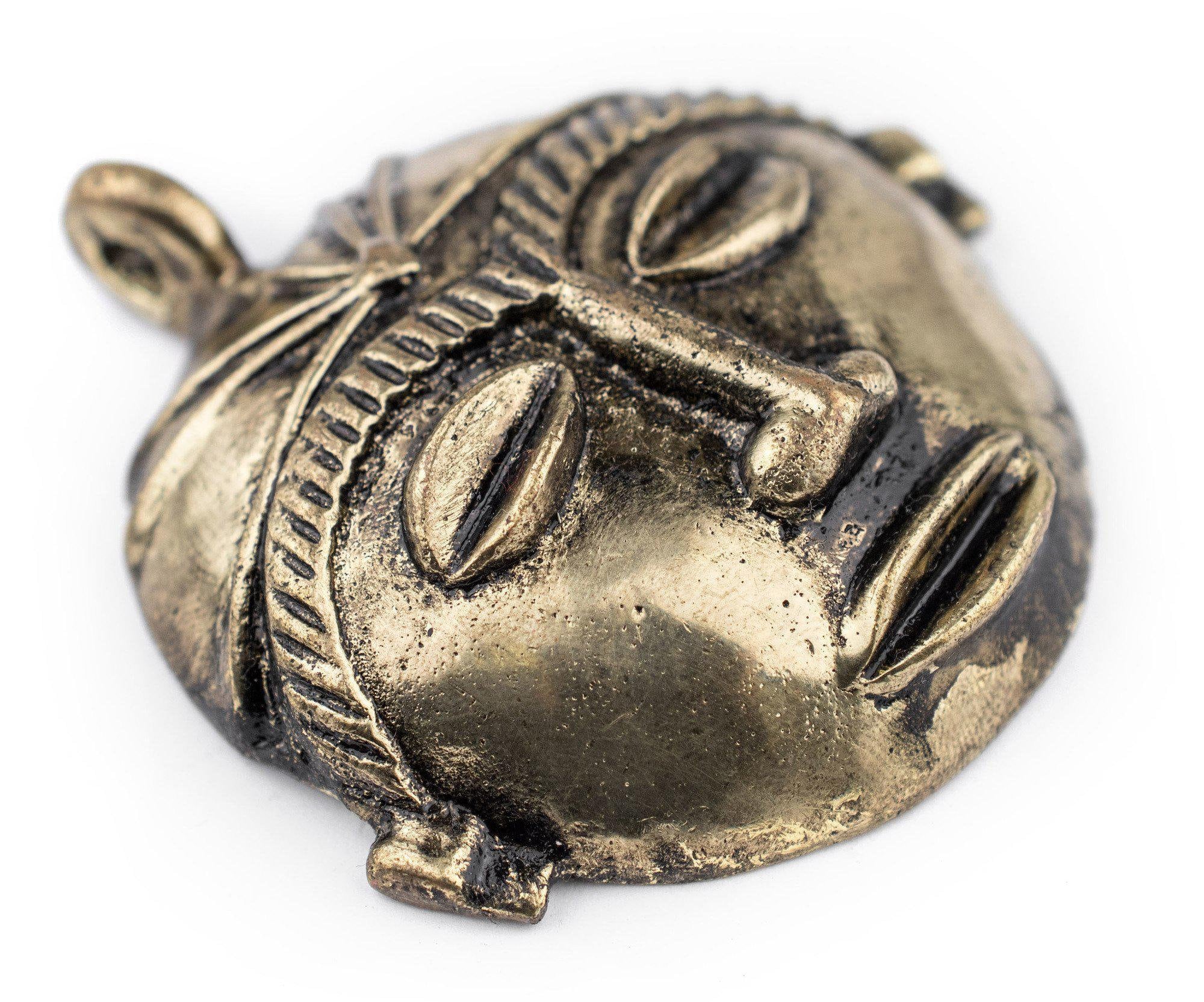 Round African Brass Mask Pendant 58x62mm: Ethnic Pendant Brass Pendant ...