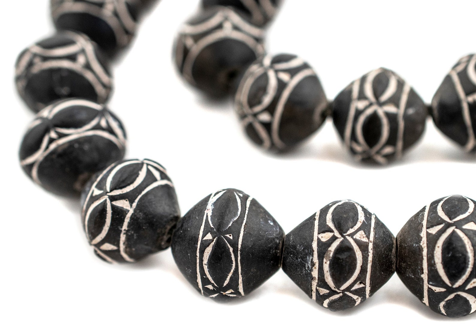 30 Tribal Design Bicone Black Mali Clay Beads 20mm: Terra Cotta Beads ...