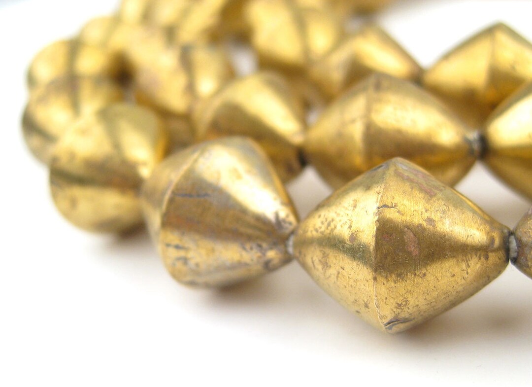 50 Mali Brass Bicone Beads - Large Metal Bicones - Large Brass Bicones ...