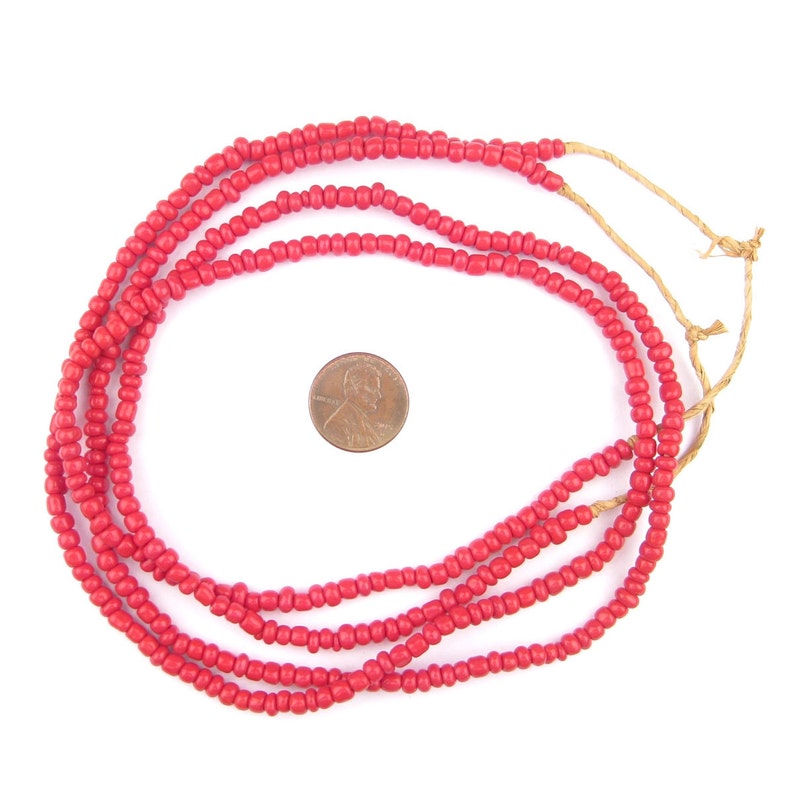 300 Ghana Glass Beads - Crimson Red - 2 Strands - African Glass Beads ...