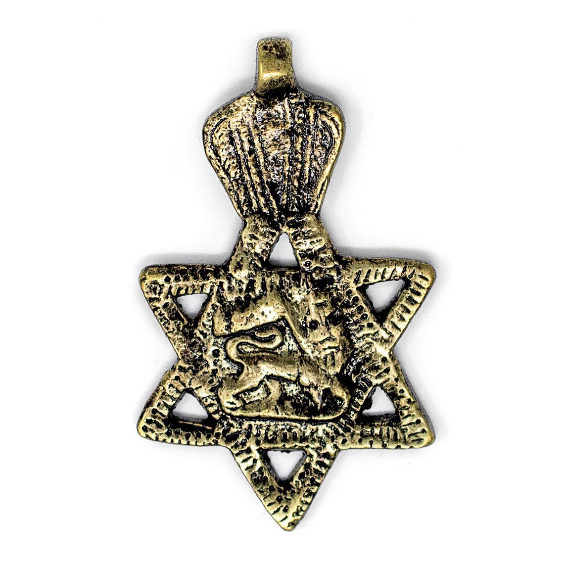 Brass Lion of Judah Star Pendant 62x38mm: Ethiopian Rasta Star of David ...