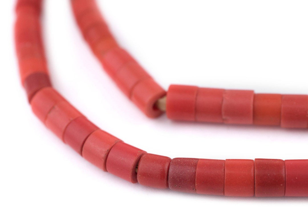 110 Vintage Czech Red Cylinder Beads 6mm: Nigerian Trade Beads Ethnic ...