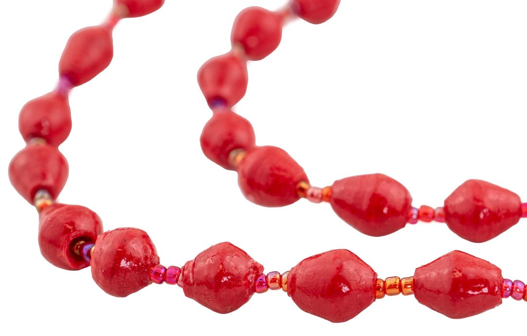 Recycled Paper Beads From Uganda, Red From, 34 Inch Strand, Artisan ...