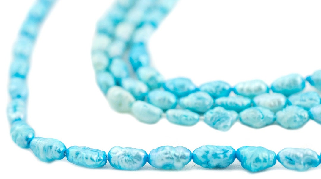 Sky Turquoise Vintage Japanese Rice Pearl Beads, 4mm, 16 Inch Strand ...