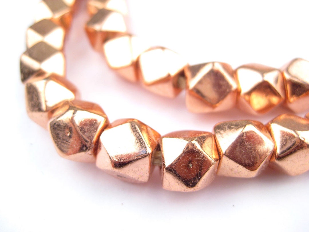 65 Jumbo Copper Diamond Cut Beads: Ethnic Metal Spacer Faceted Shaped ...
