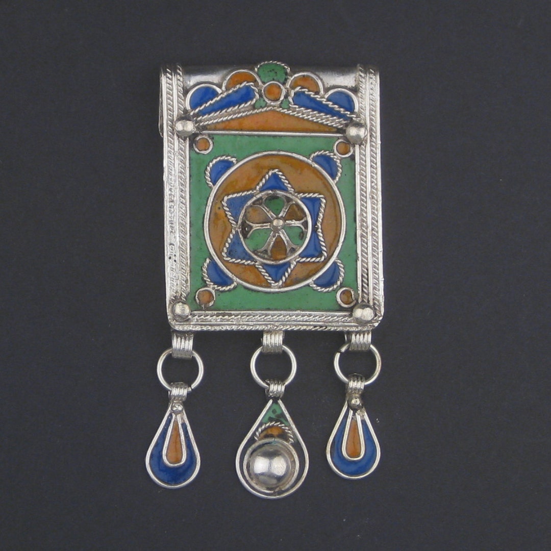 Enamel Star of David Jewish Berber Pendant W/ Dangles African Pendant ...