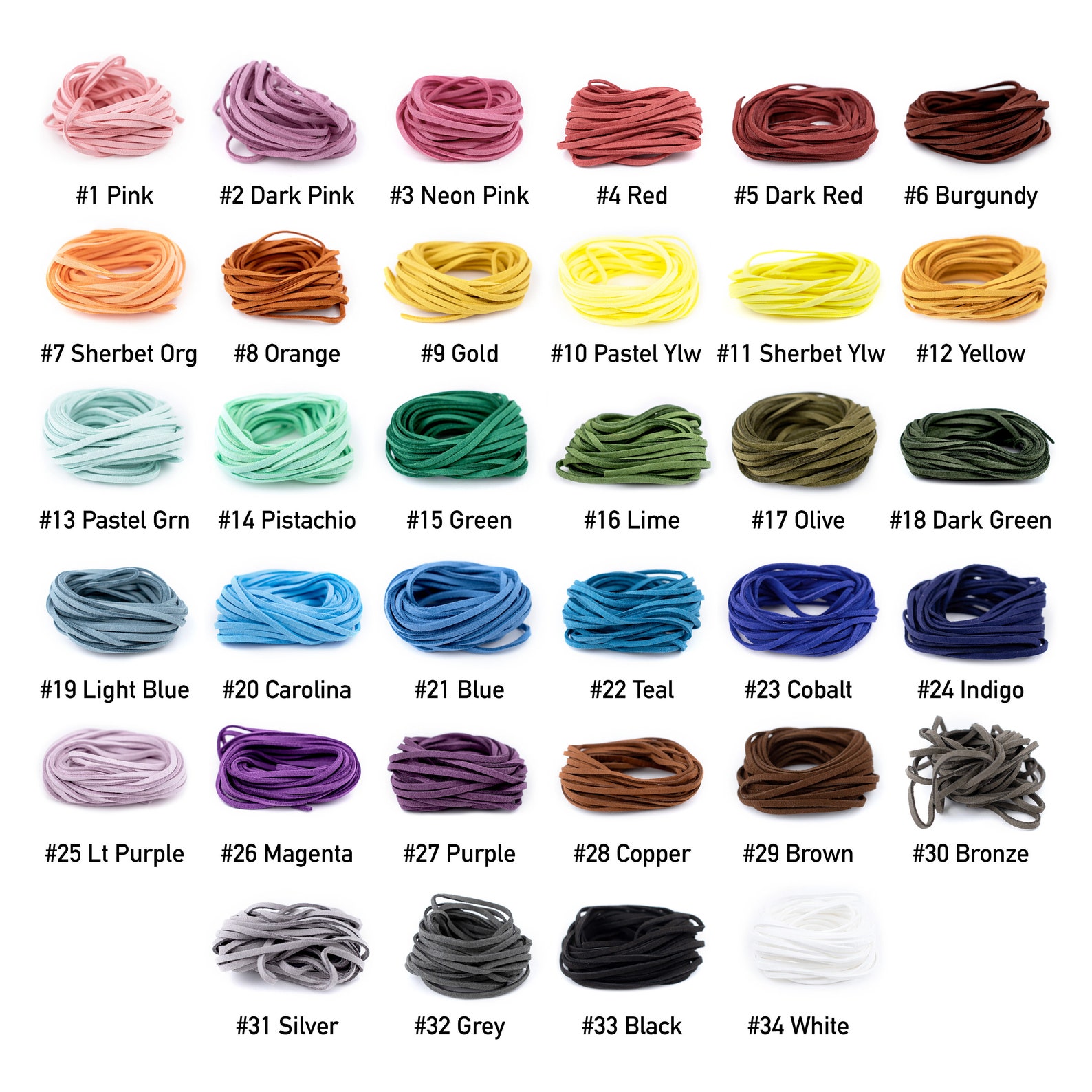 Faux Suede Cord: 3mm Flat Microsuede String, Red Orange Yellow Green ...