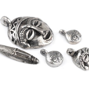 5 Pendant Pack: African Silver Masks, Ghana Designer Pendants Charms ...