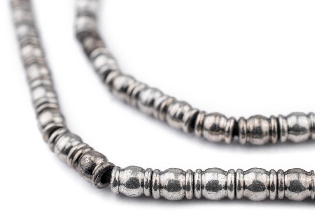 90 Silver Beveled Barrel Beads 7x5mm: Metal Spacer Beads Ethnic Metal ...