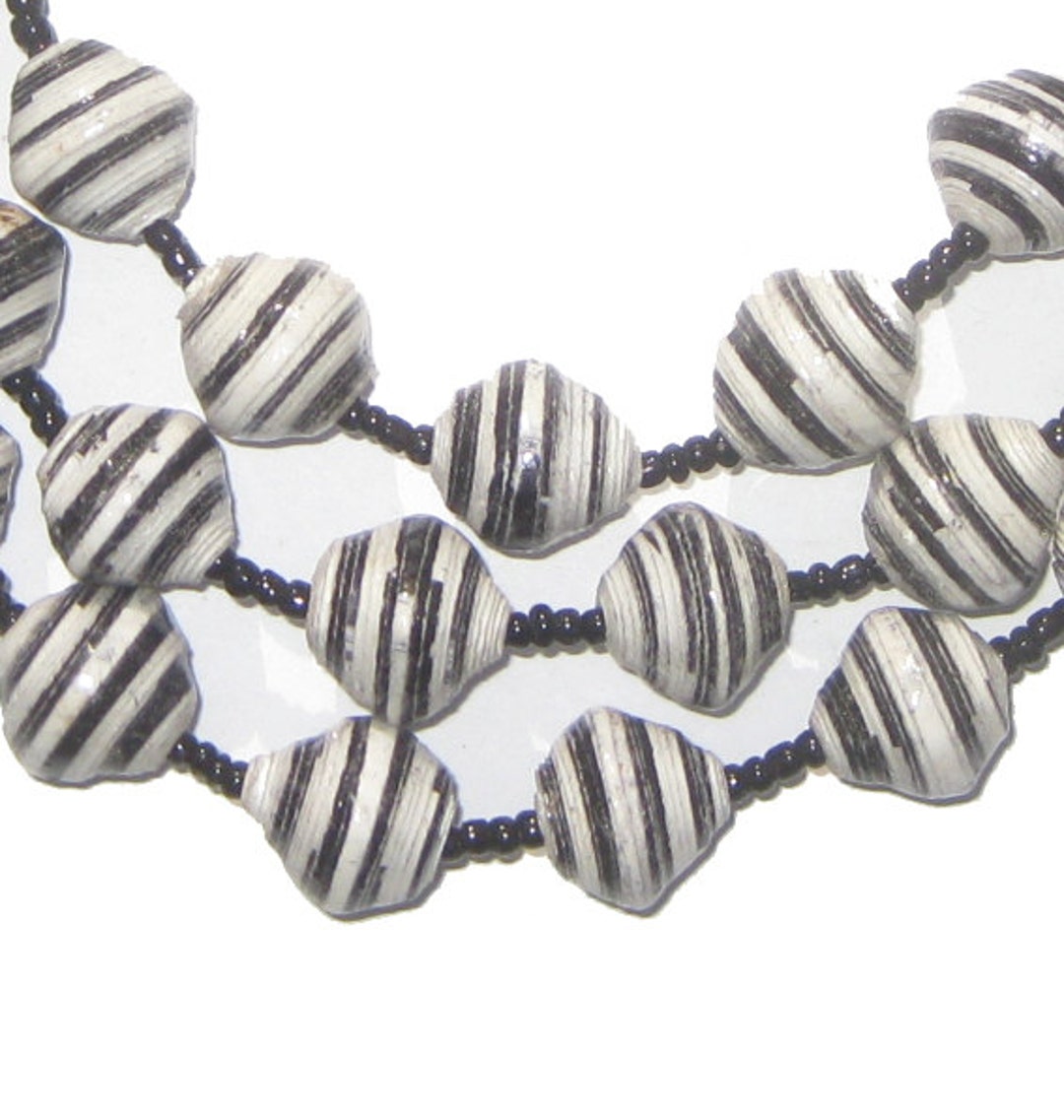 50 Recycled Paper Beads From Uganda Black & White Zebra Strip African ...