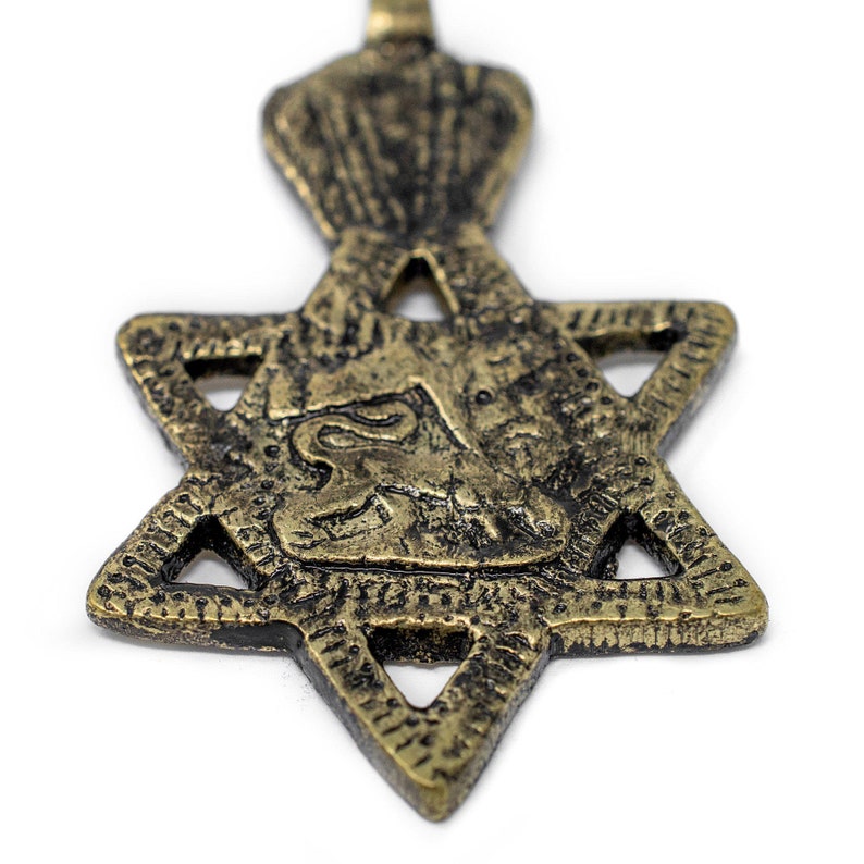 Brass Lion of Judah Star Pendant 62x38mm: Ethiopian Rasta Star of David ...