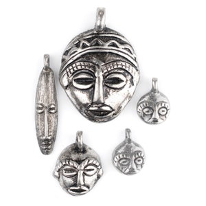 5 Pendant Pack: African Silver Masks, Ghana Designer Pendants Charms ...