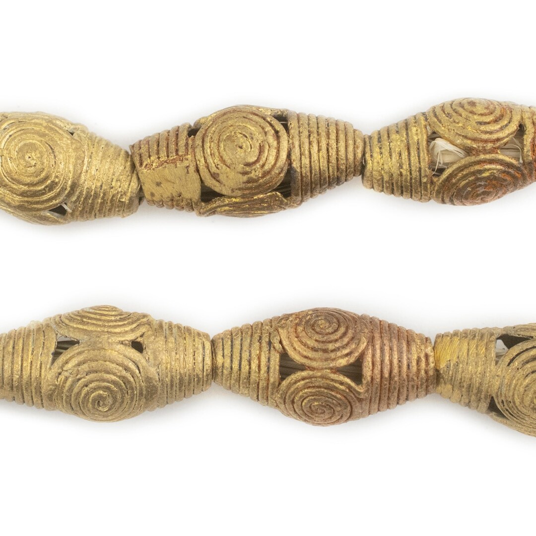 15 Cameroon-style Bicone Brass Filigree Beads 36x13mm: Fair Trade Beads ...