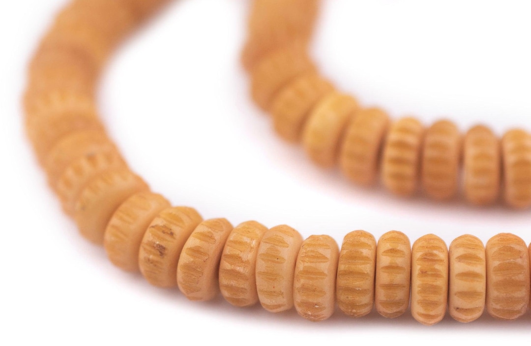 108 Dark Cream Carved Disk Bone Beads 8mm: Handmade Bone Beads Nepalese Beads 8mm Bone Beads ...