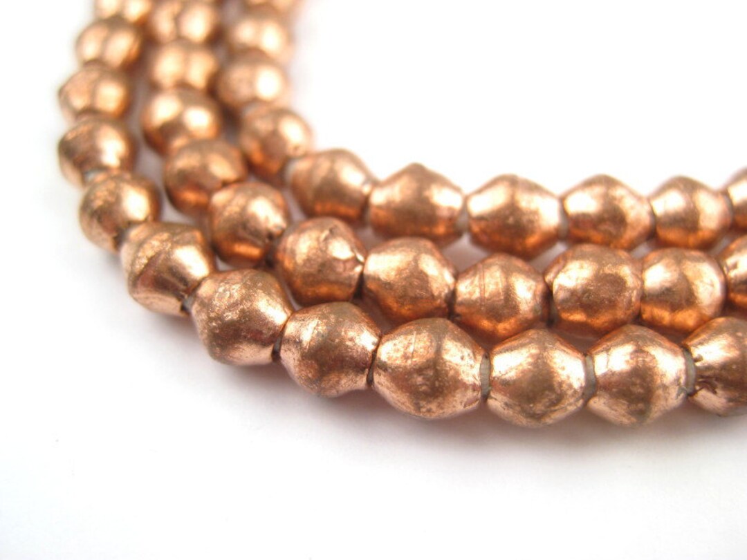 150 Ethiopian Copper Bicone Beads - African Metal Beads - Small Copper ...