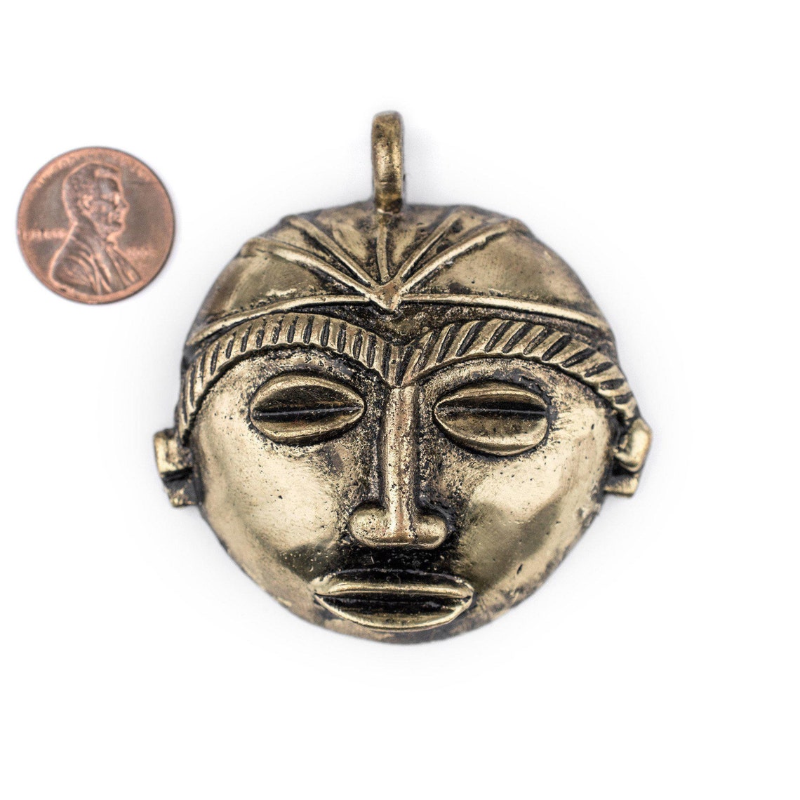 Round African Brass Mask Pendant 58x62mm: Ethnic Pendant Brass Pendant ...