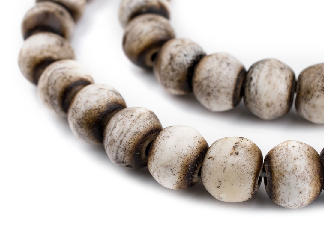 70 Grey Round Bone Beads 12mm: Handmade Bone Beads Grey Bone Beads ...