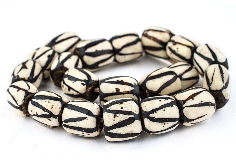 20 Diagonal Stripe Batik Bone Beads Barrel: Dyed Bone Beads - Etsy
