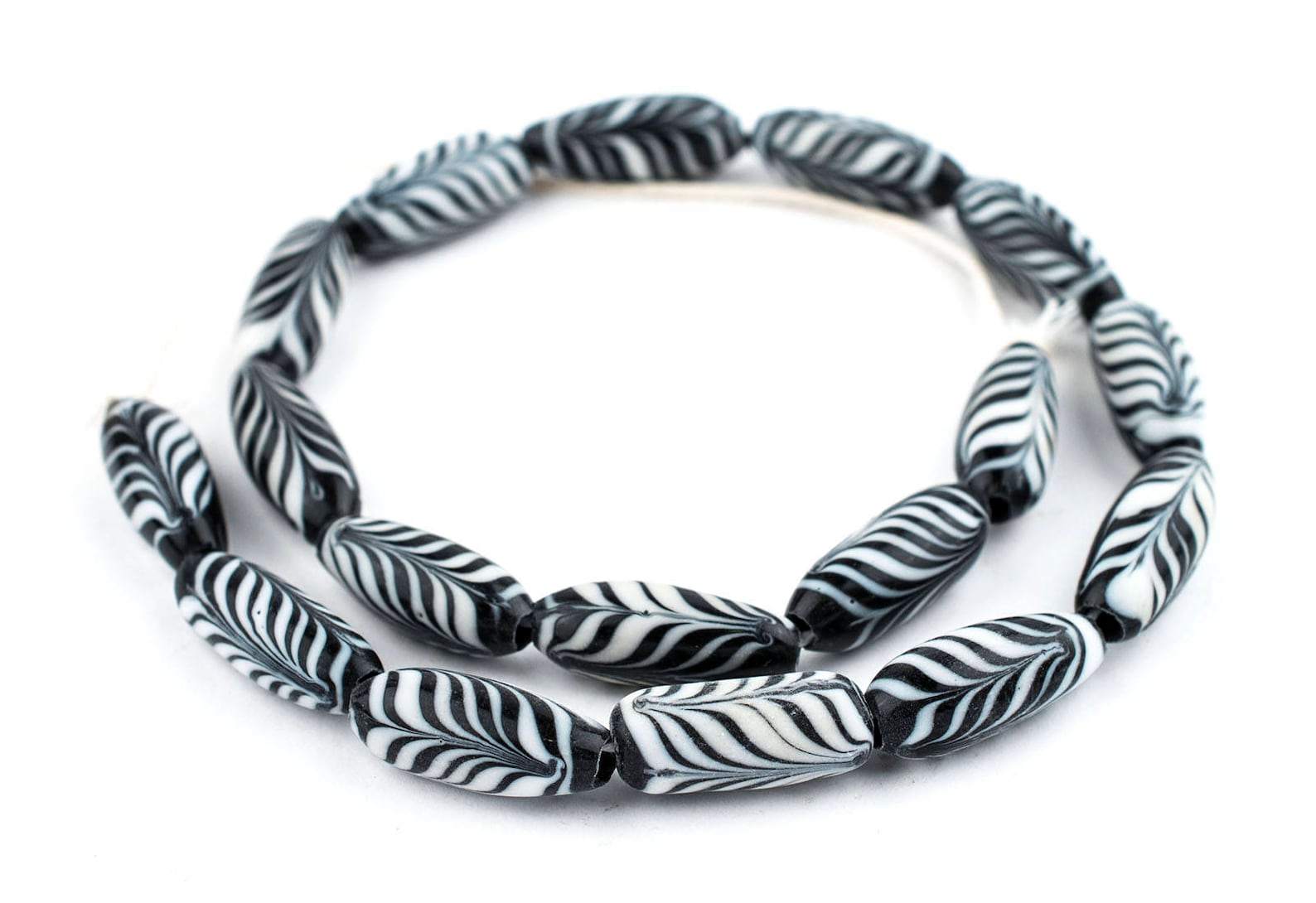 16 Black Glass Feather Beads - Black Feather Beads - African Trade ...