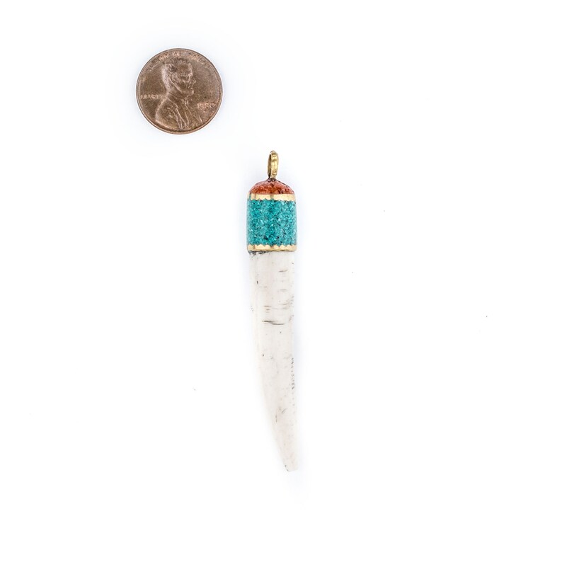 Turquoise & Coral Inlaid Bone Tooth Pendant: Bone Tusk Pendant | Etsy