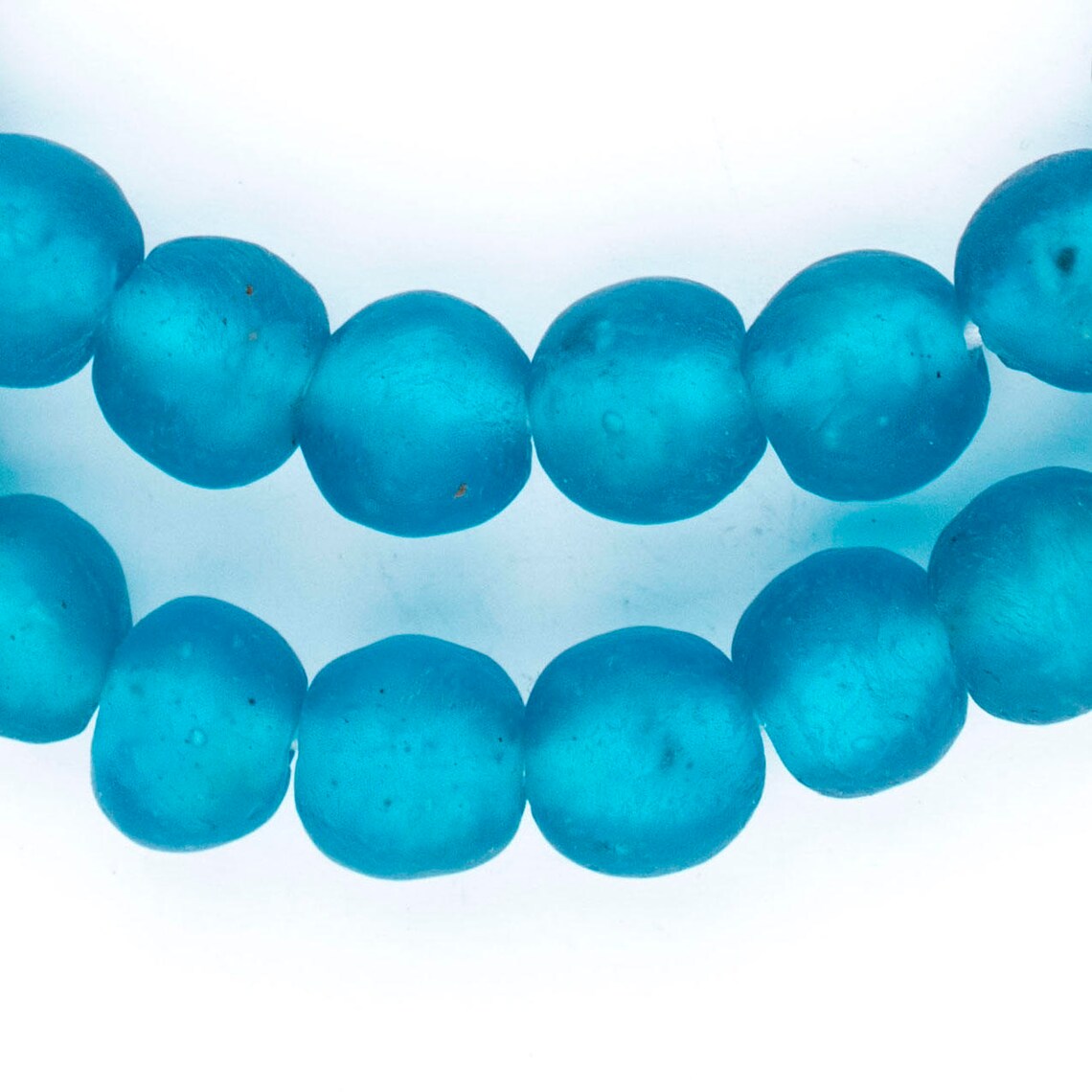 50 African Sapphire Blue Recycled Glass Beads Ghana, Full Strand (RCY ...