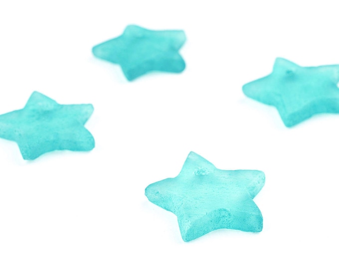 4 Bright Aqua Sea Glass Star Pendants: Sea Glass Pendants Blue - Etsy