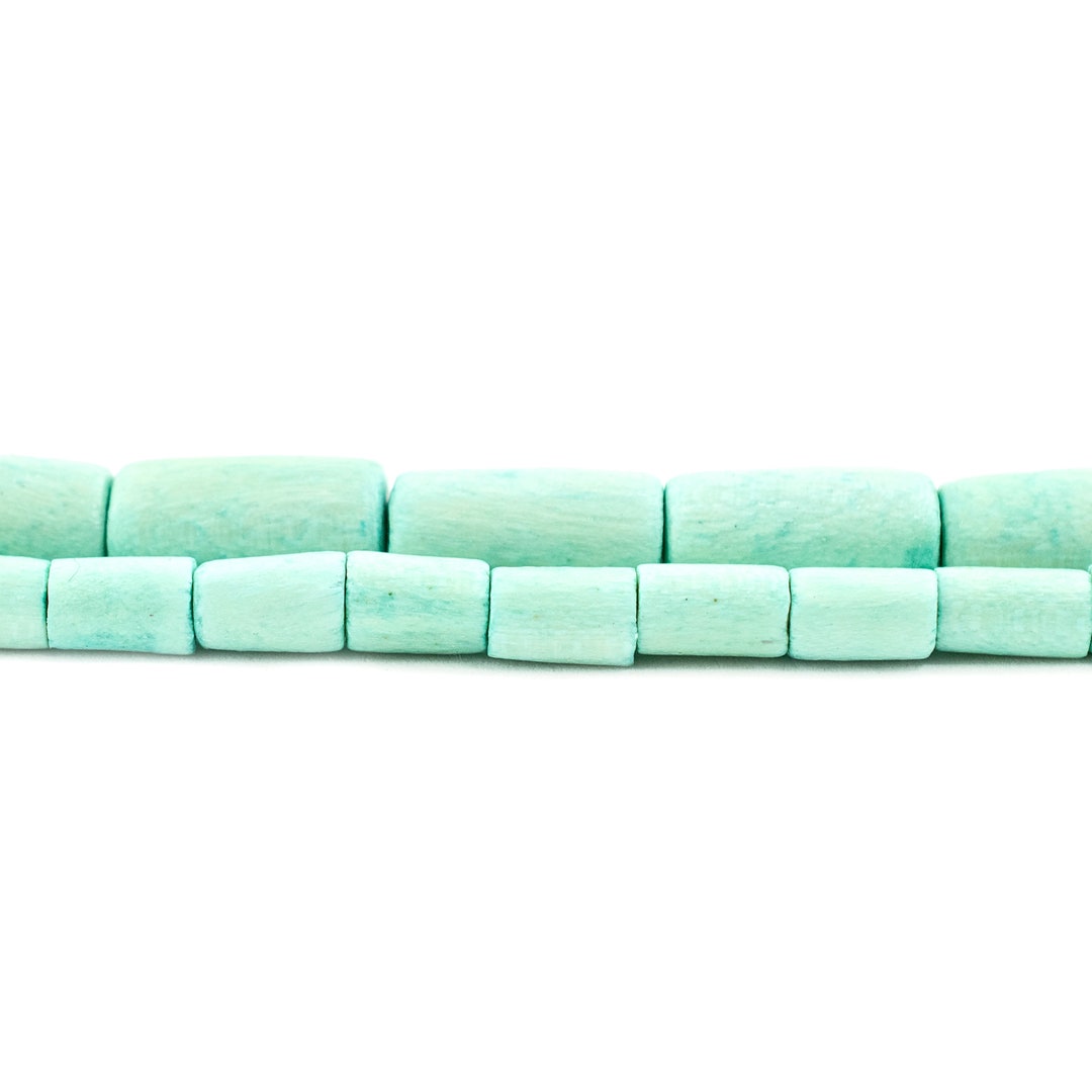 Mint Green Tube Natural Wood Beads: 7x5mm 15x8mm Handmade Artisan ...