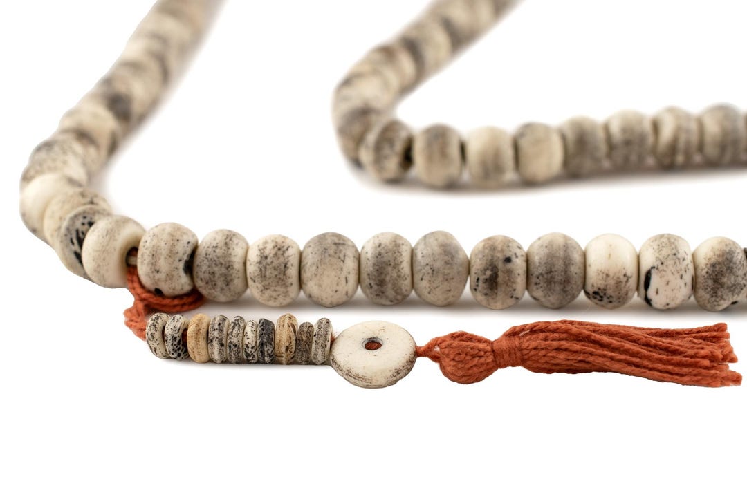 Round Himalayan Bone Mala Beads, Grey 12mm, 34 Inch Strand, Artisan ...