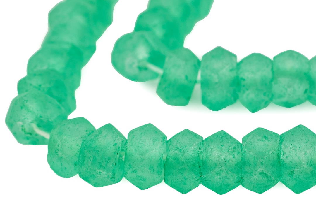 48 Recycled Java Glass Beads - Green Sea Glass Beads - Indonesian ...