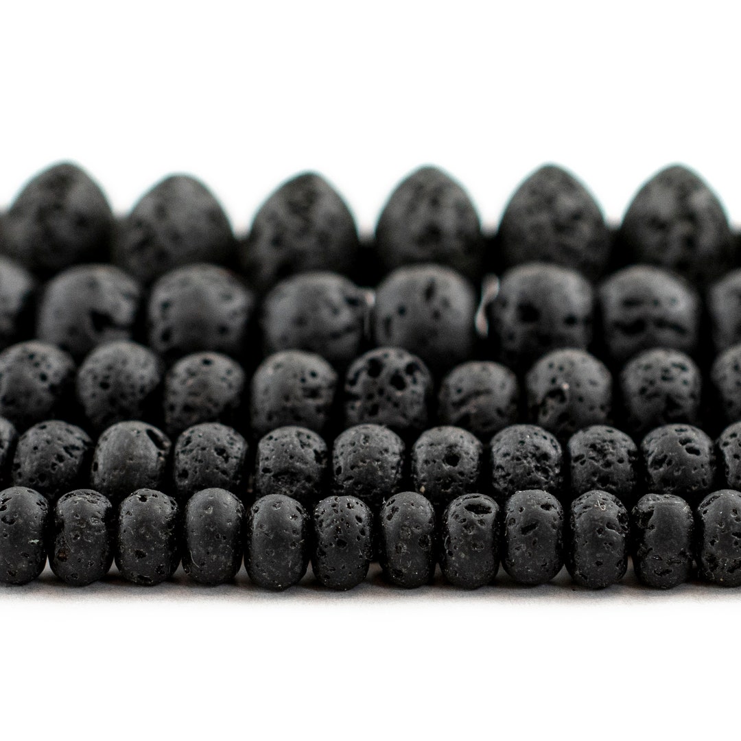 Black Rondelle Volcanic Lava Beads: 6mm 8mm 10mm 12mm 16mm DIY Organic ...