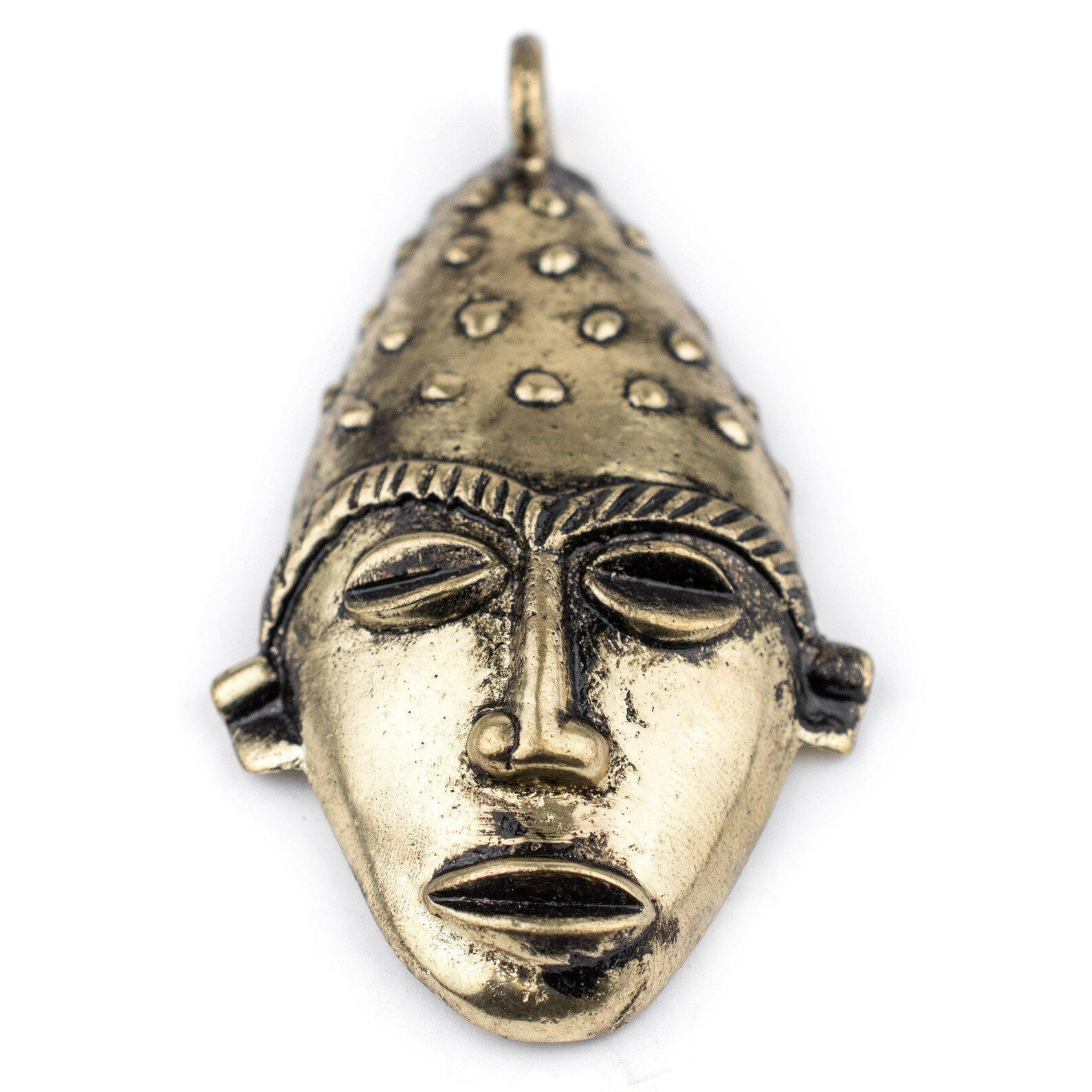 Elongated African Brass Mask Pendant 50x90mm: Brass Pendant Unique ...