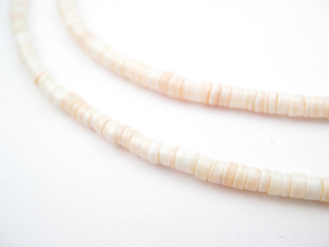 550 Pink Natural Shell Heishi Beads: 3mm White Rustic Ethnic Handmade ...