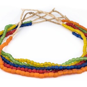 5 Strand Bundle 7mm Recycled Glass Beads: Frosted Glass Beads Powder Glass Beads Handmade Glass ...