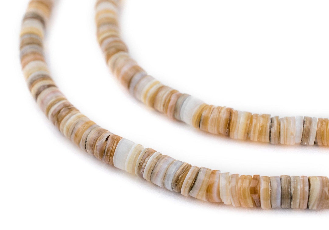 400 Beige Natural Shell Heishi Beads 5mm: Handmade Shell Beads Heishi ...