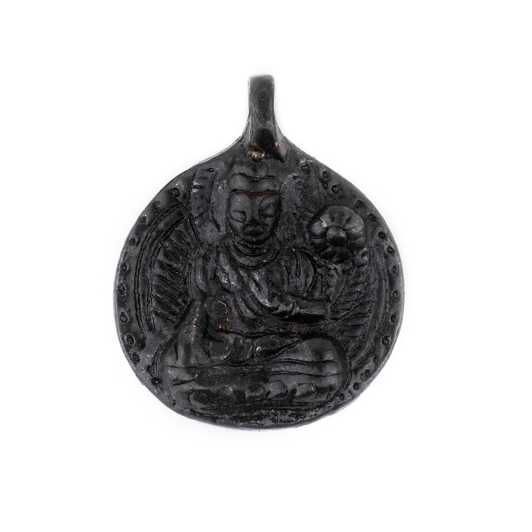 Round Black Buddha Pendant 28x34mm: Handmade Tibetan Buddhist Pendant ...