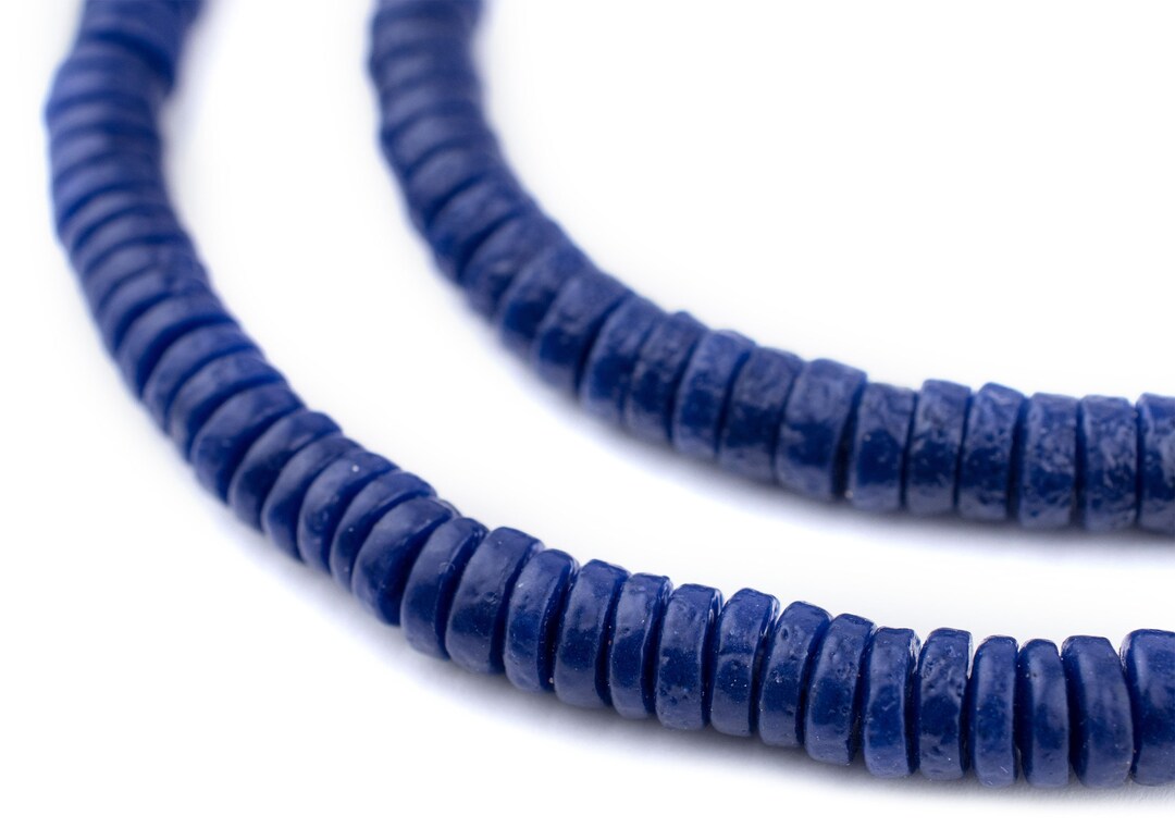 180 Dark Blue Ghana Mini-disk Beads - Glass Rondelle Beads - Blue ...