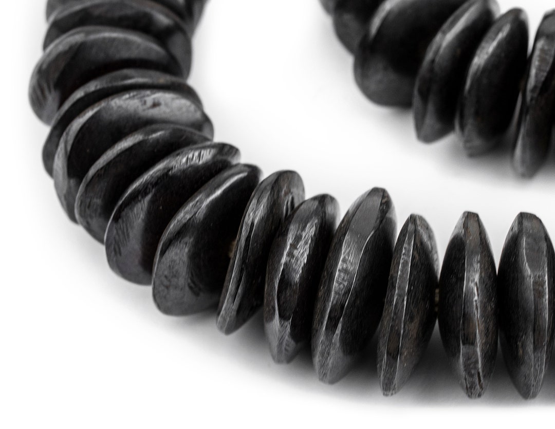 70 Black Kenya Bone Beads - Fair Trade Beads - Black Disk Beads - Large ...