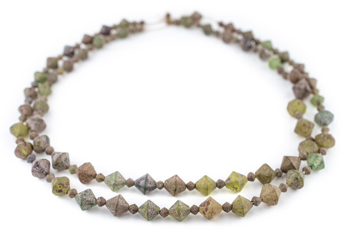 65 Ancient Style Bicone Glass Beads: Ethnic Glass Beads Bicone Shaped ...