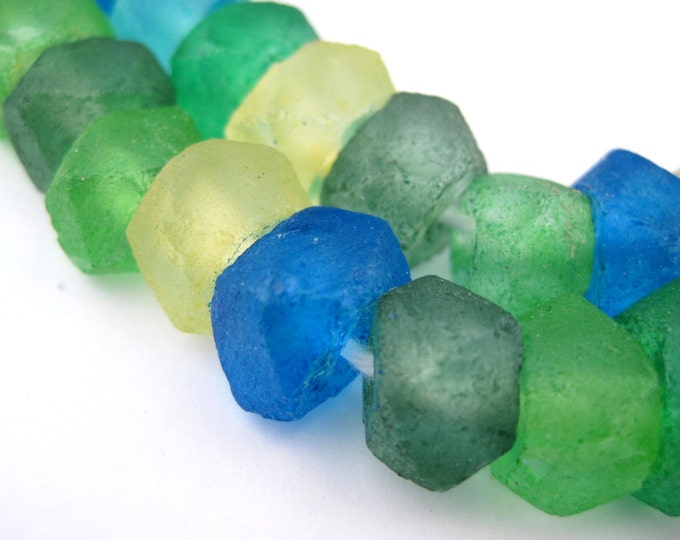 48 Recycled Java Glass Beads Sea Glass Beads Seaside Blue & Green ...