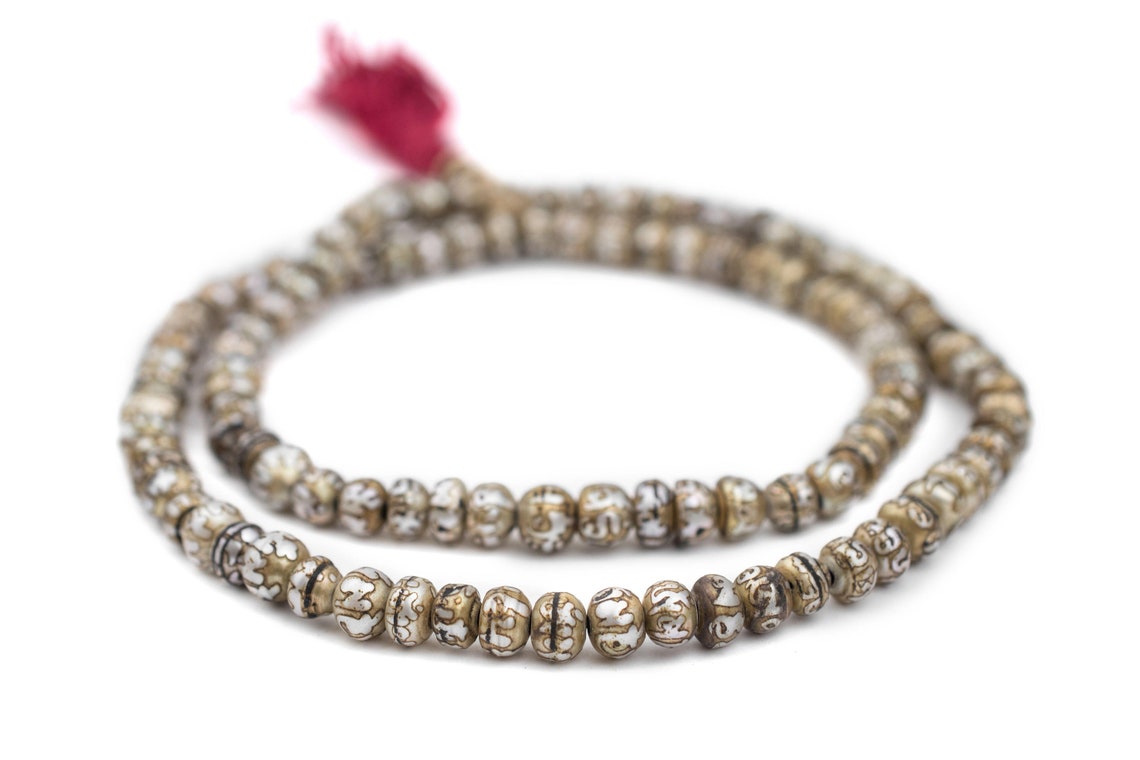 108 Etched Pearl Prayer Beads 7mm: Pearl Prayer Beads Nepal Pearl Beads ...