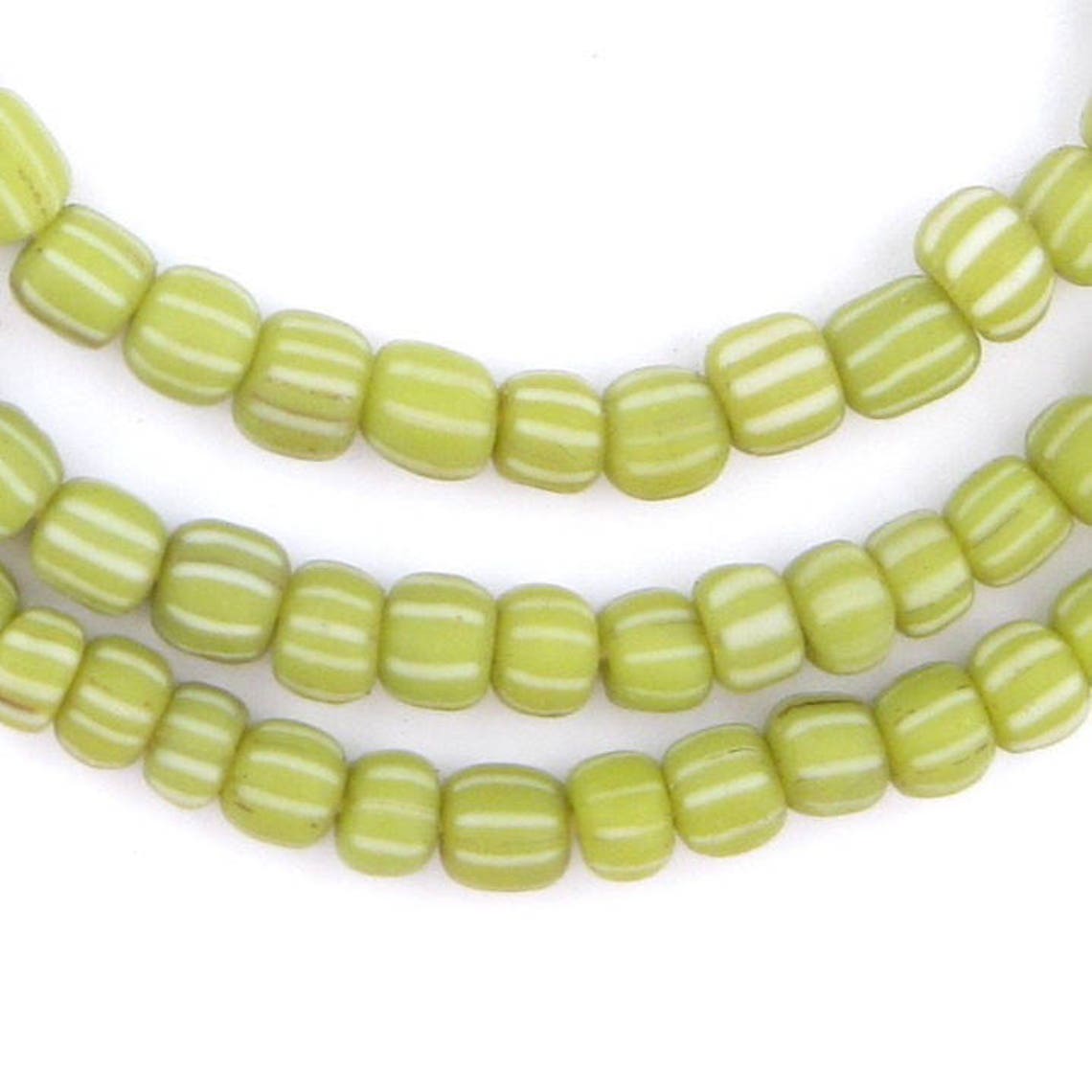 115 Lime Green Java Gooseberry Beads: Striped Trade Beads Glass ...