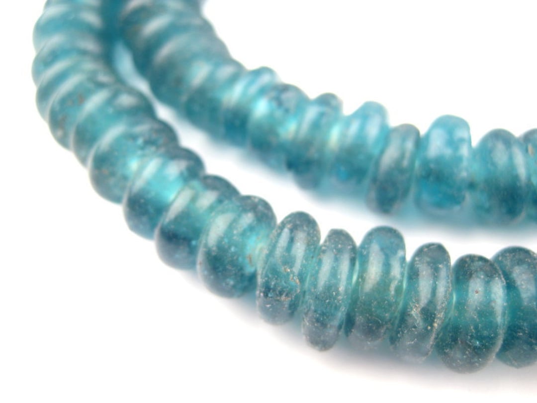 120 Teal Rondelle Recycled Glass Beads Teal Rondelle Beads Teal Saucer ...