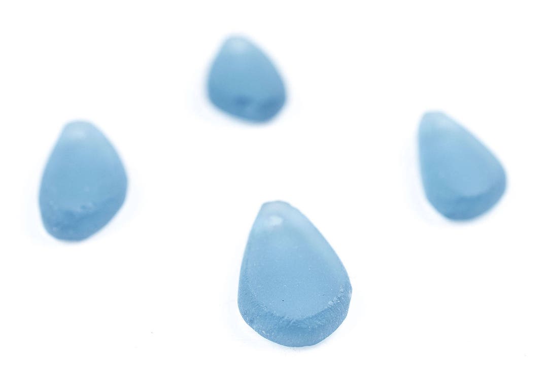 4 Light Blue Teardrop Sea Glass Pendants: Blue Sea Glass Teardrop Charm ...