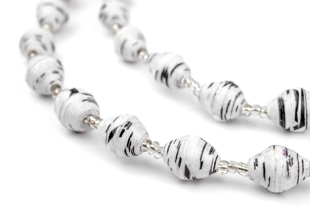 50 White & Black Recycled Paper Beads From Uganda: Tribal Paper Beads ...