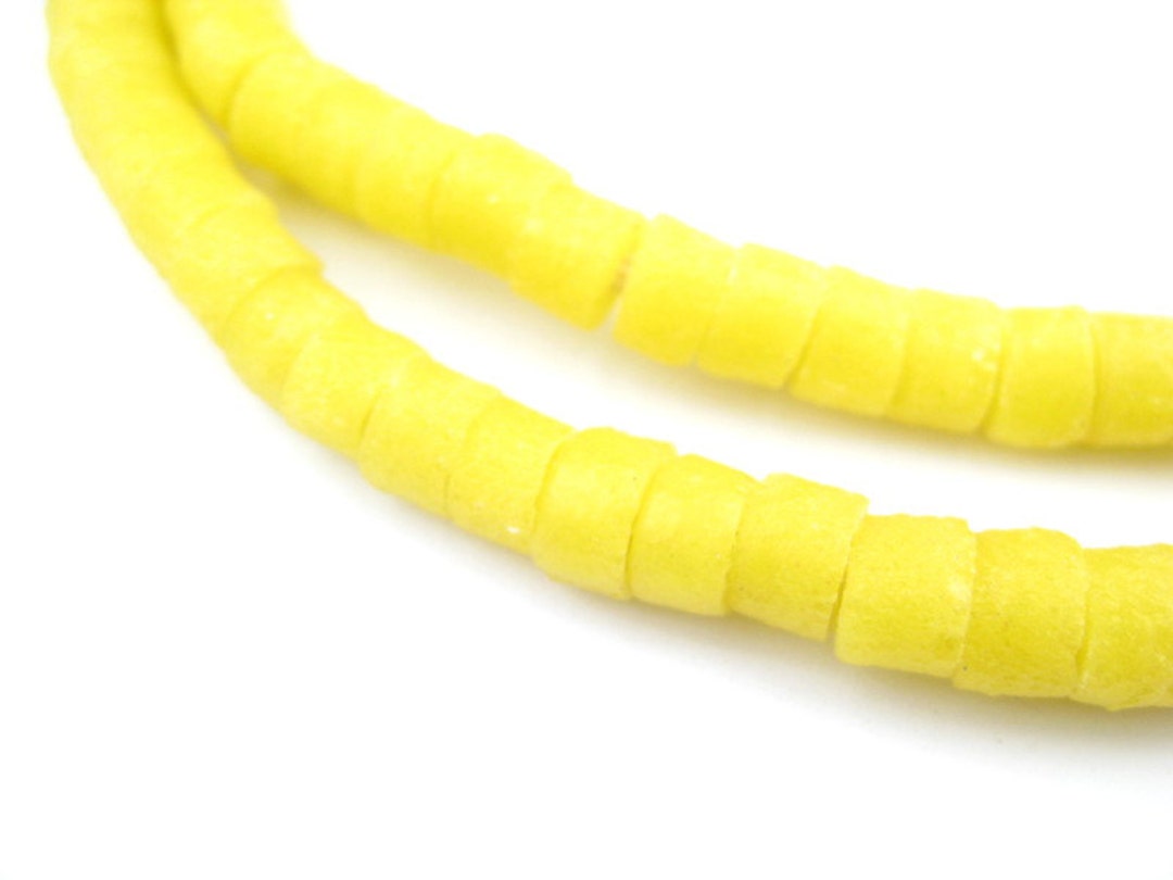 120 Cylindrical Yellow Beads - African Beads - Bright Glass Beads ...