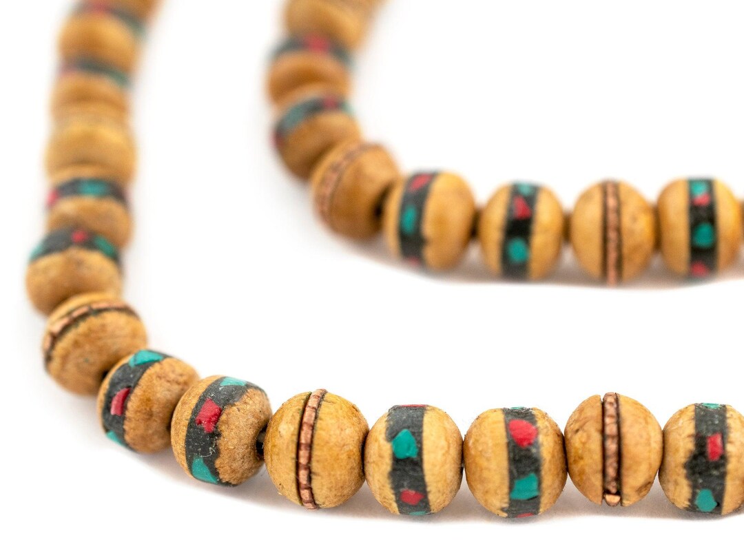 108 Inlaid Wood Mala Beads 8mm: Full Mala for Meditation and Yoga ...