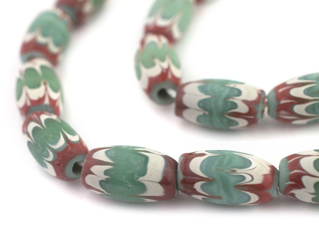 26 Green Java Chevron Beads 16x10mm: Indonesian Glass Beads Inspired by ...