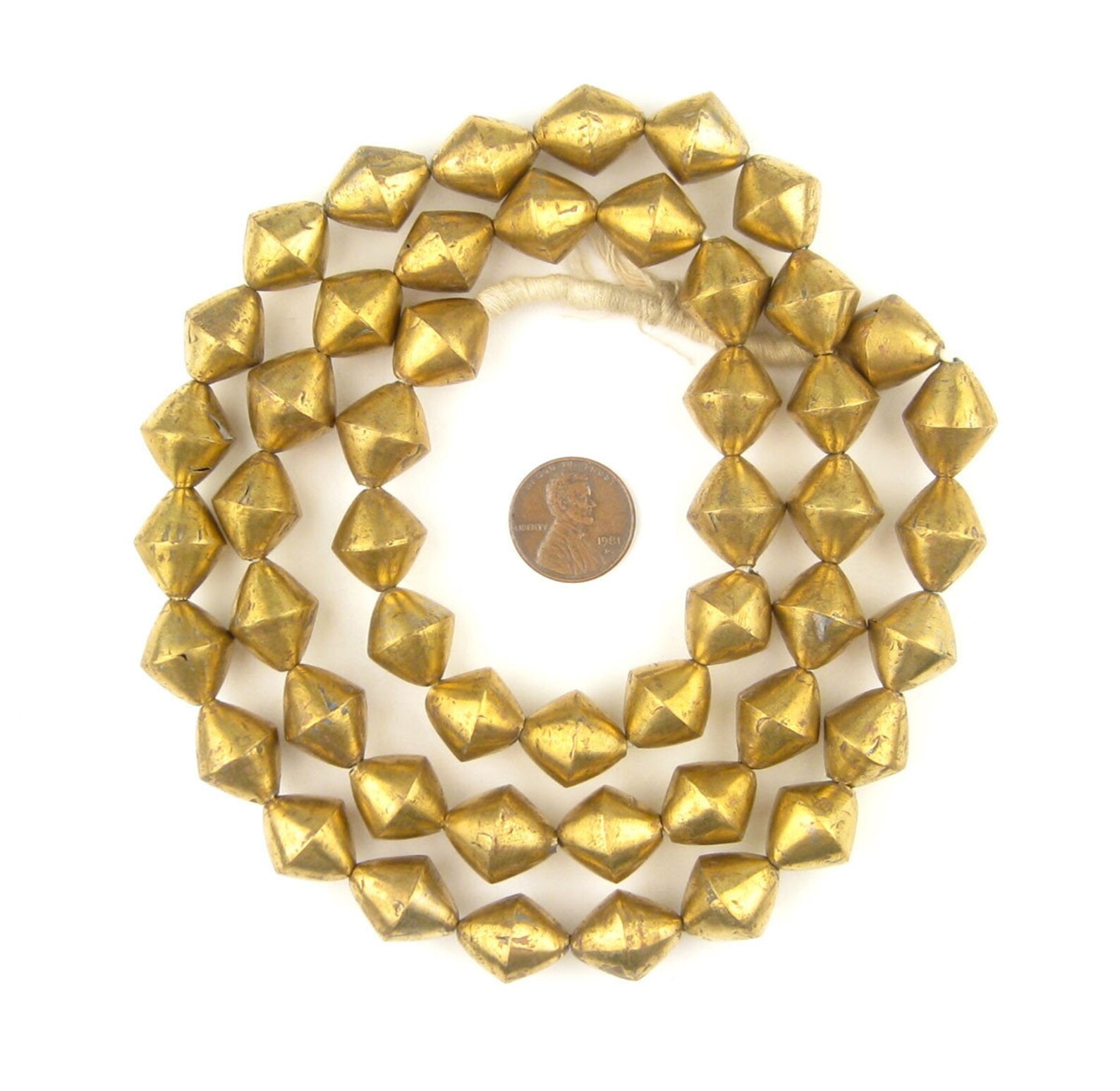50 Mali Brass Bicone Beads - Large Metal Bicones - Large Brass Bicones ...