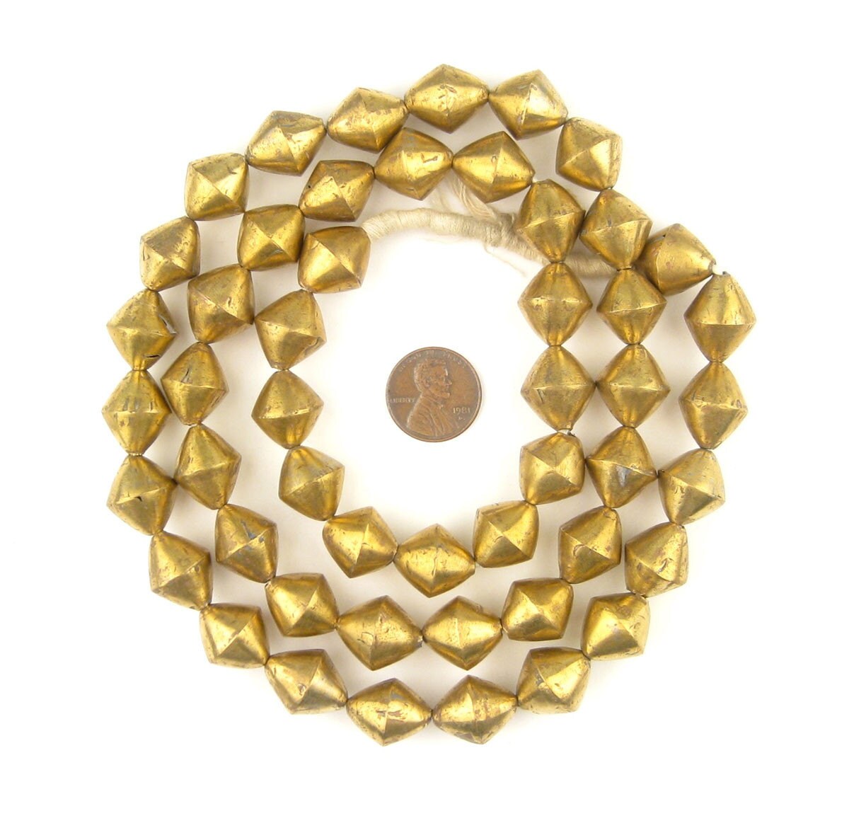 50 Mali Brass Bicone Beads - Large Metal Bicones - Large Brass Bicones ...